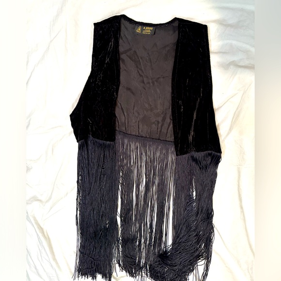 A. Brod | Jackets & Coats | Vintage A Brod Black Velvet Fringe Vest Sz ...